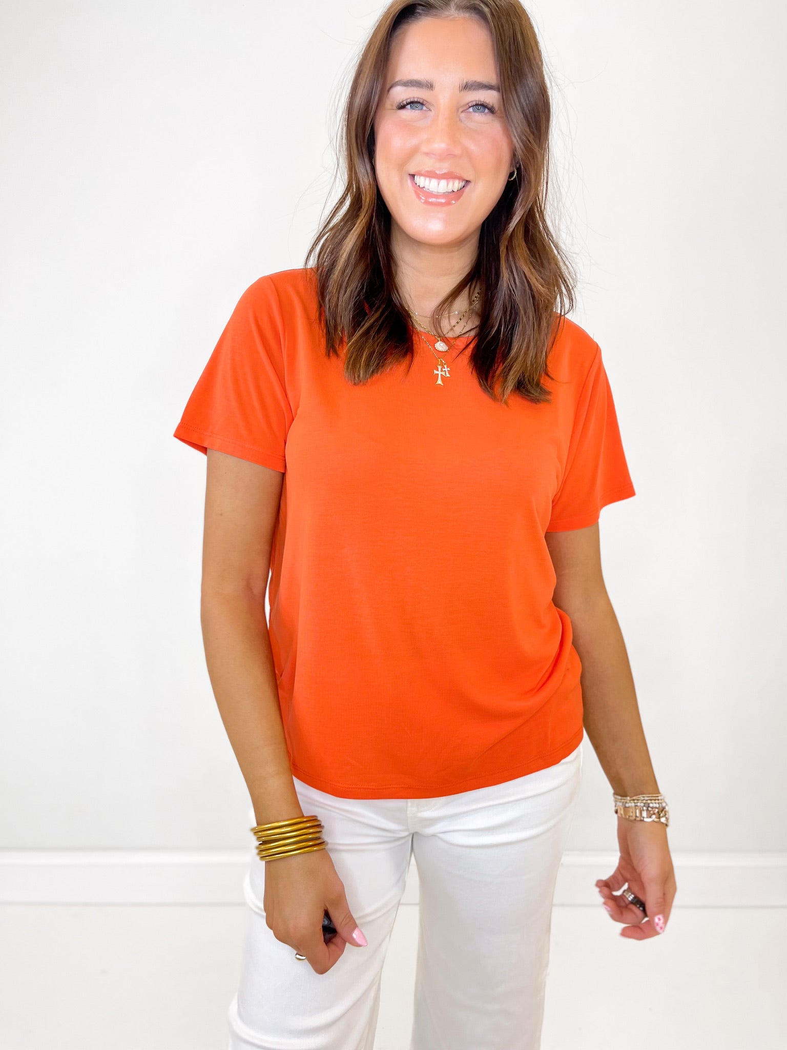 Perfect Staple Short Sleeve Top - Tomato Orange – Preppy Pineapple Boutique