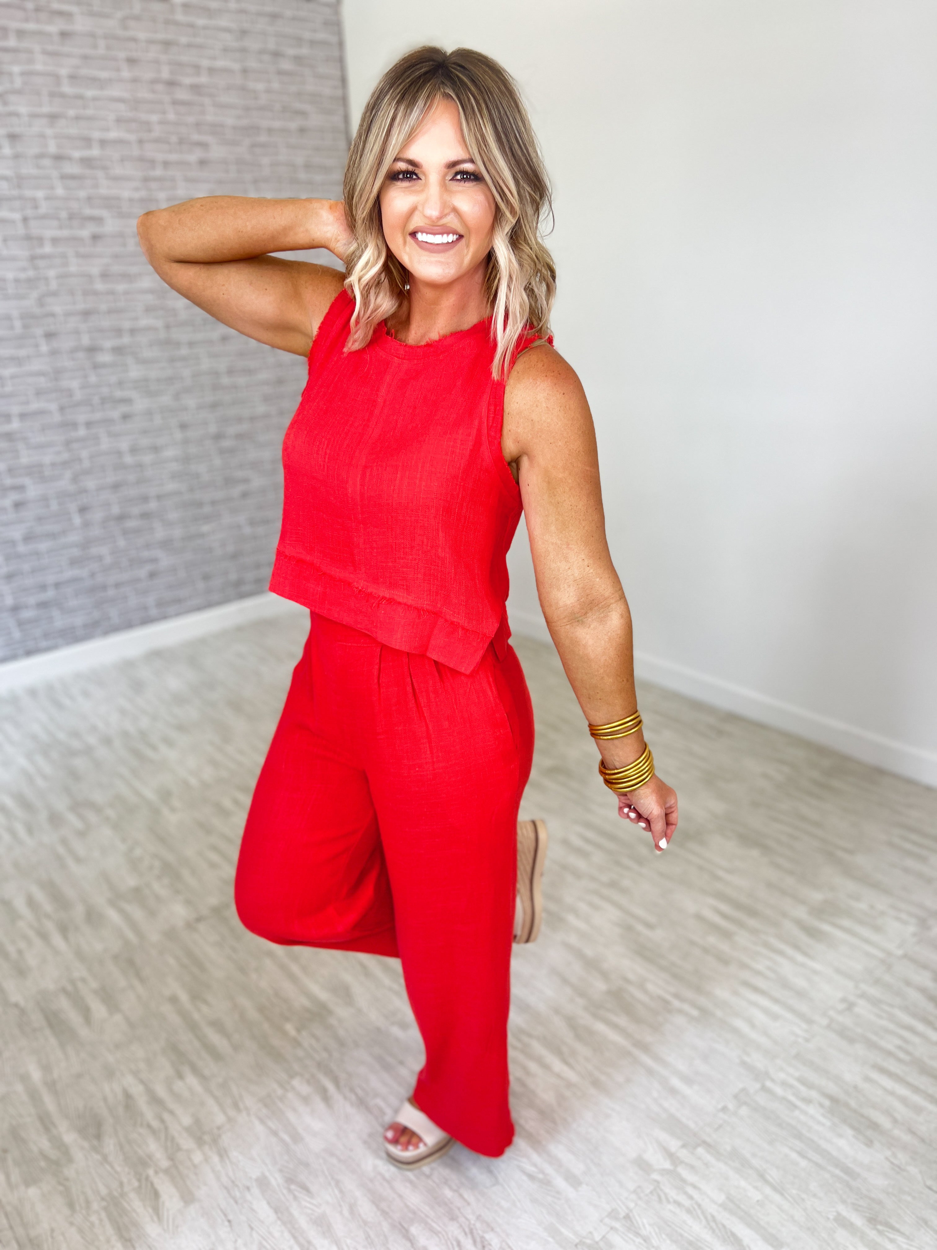 It's A Match Linen Set - Tomato – Preppy Pineapple Boutique