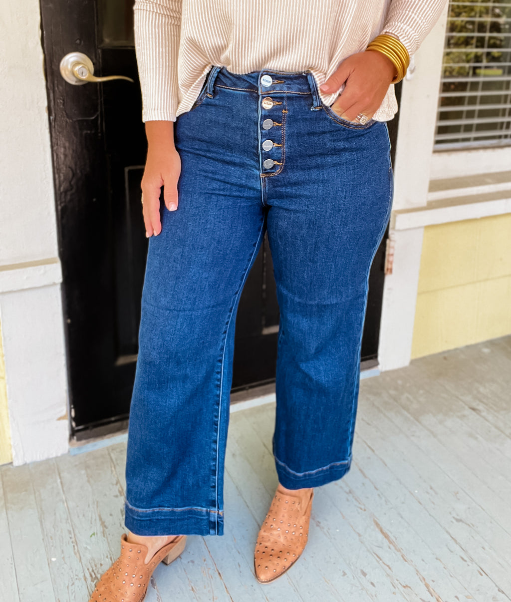 Risen High Rise Button Down Ankle Wide Jeans – Preppy Pineapple Boutique