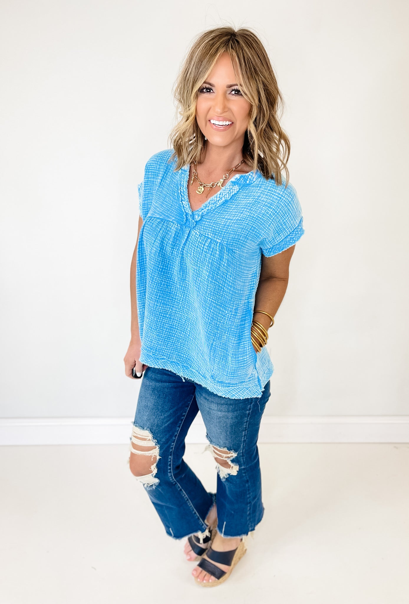 Lady in Luck Top - Deep Sky – Preppy Pineapple Boutique