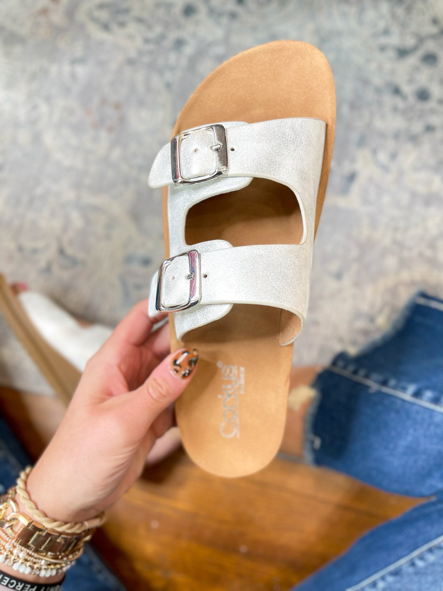 Corkys| Lets Be Real - White Metallic – Preppy Pineapple Boutique