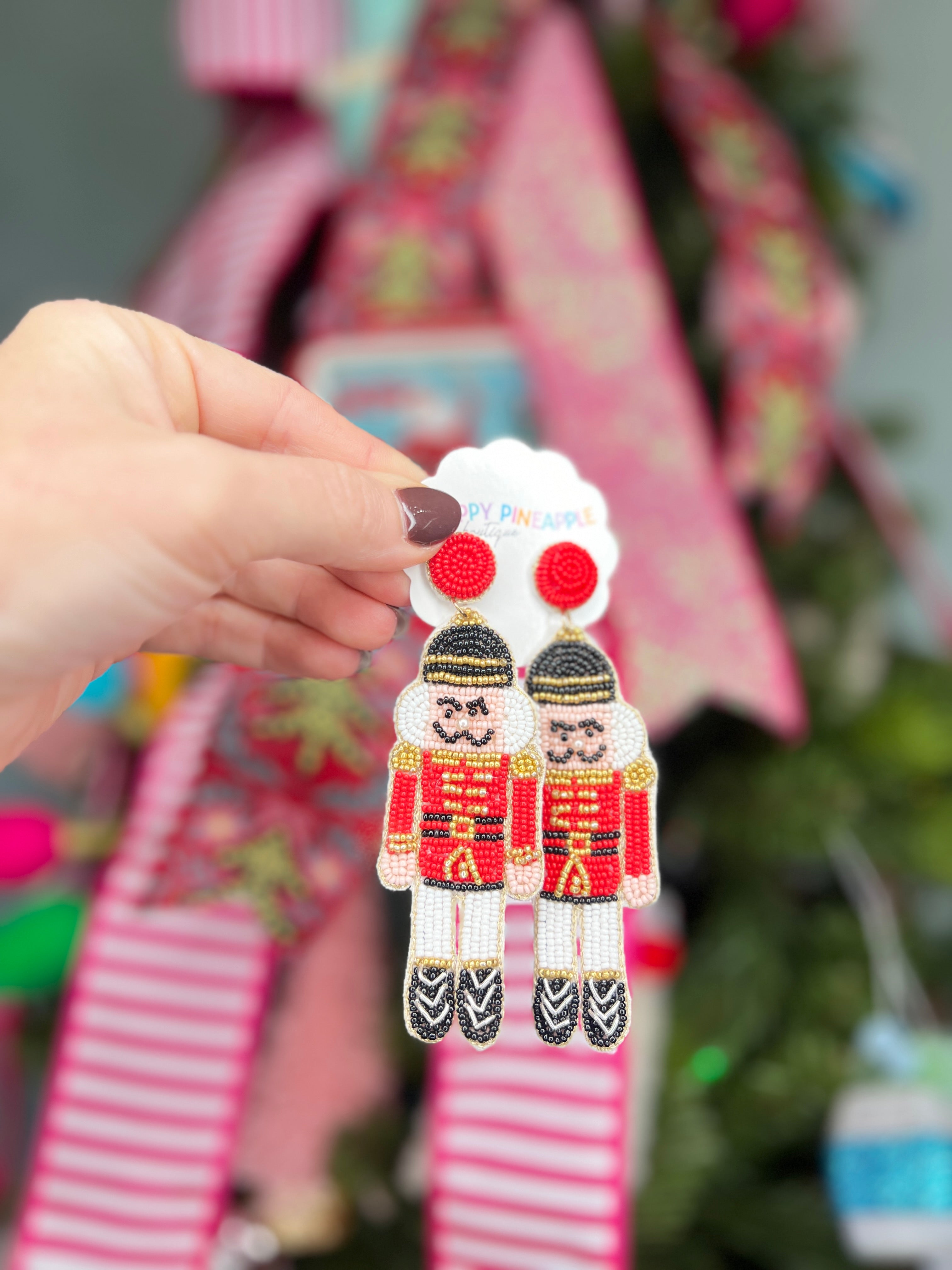 Beaded Nutcracker Earrings - Red/Multi – Preppy Pineapple Boutique