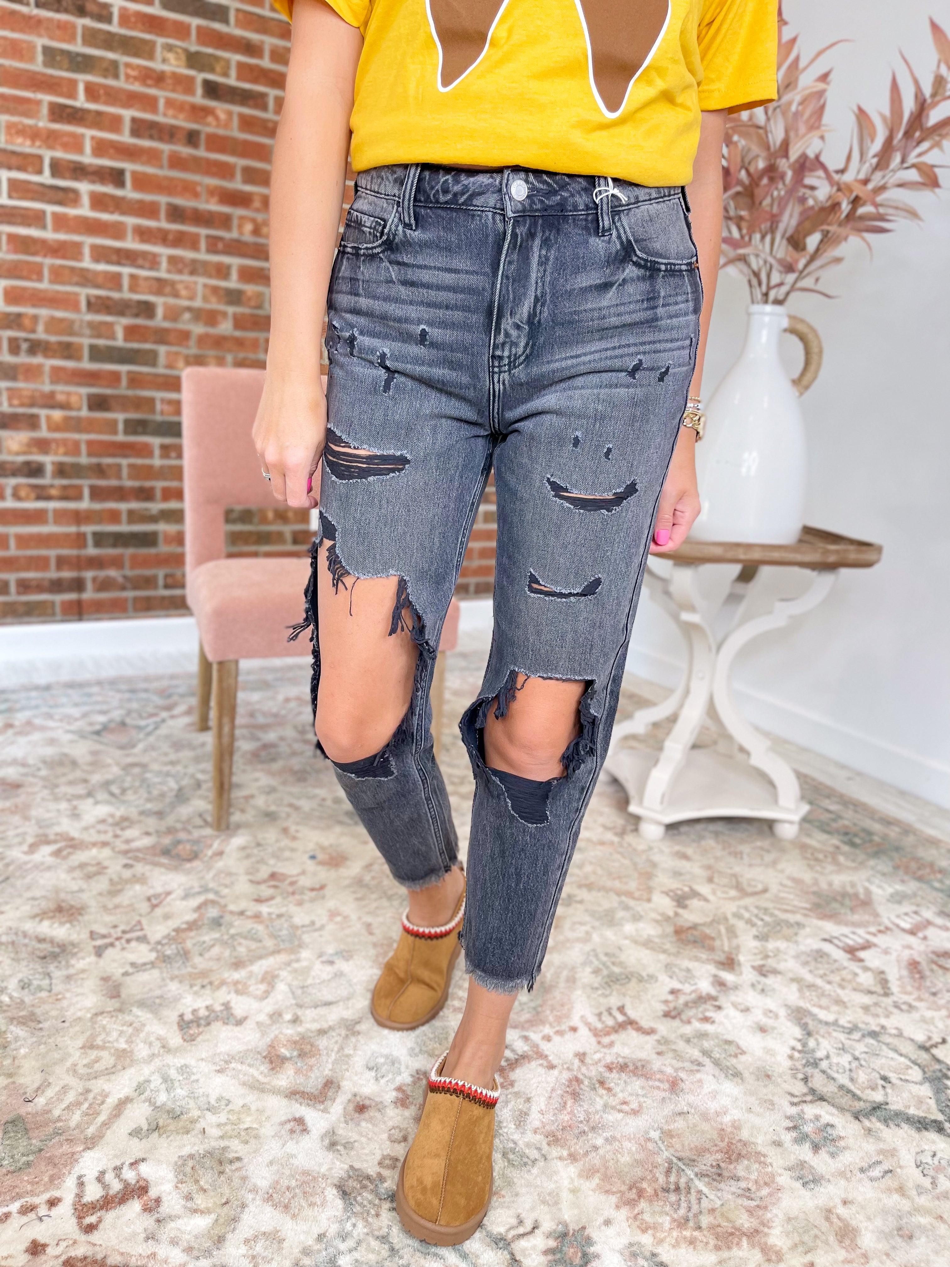 Cello High Rise Destroy Slim Boyfriend Jean – Preppy Pineapple Boutique
